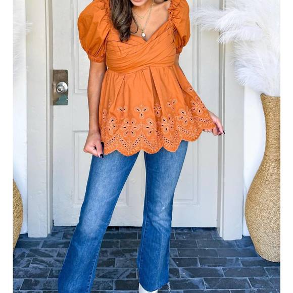 Moon River | Tops | New Moon River Sienna Spice Ruffle Top In Orange ...